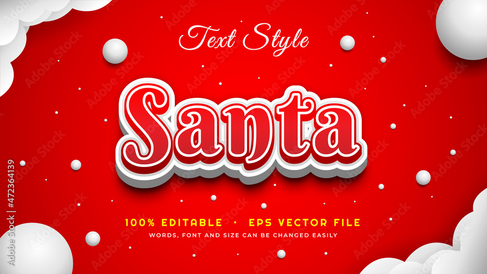 Editable Santa Text Style with Snow Effect Eps Vector File Stock Vector ...