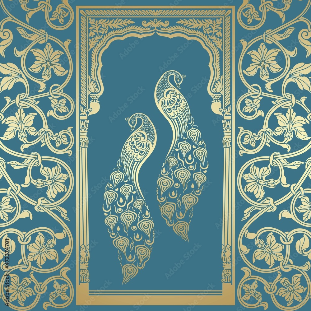 peacocks, feathers ,wedding card design, royal India Stock Vector ...