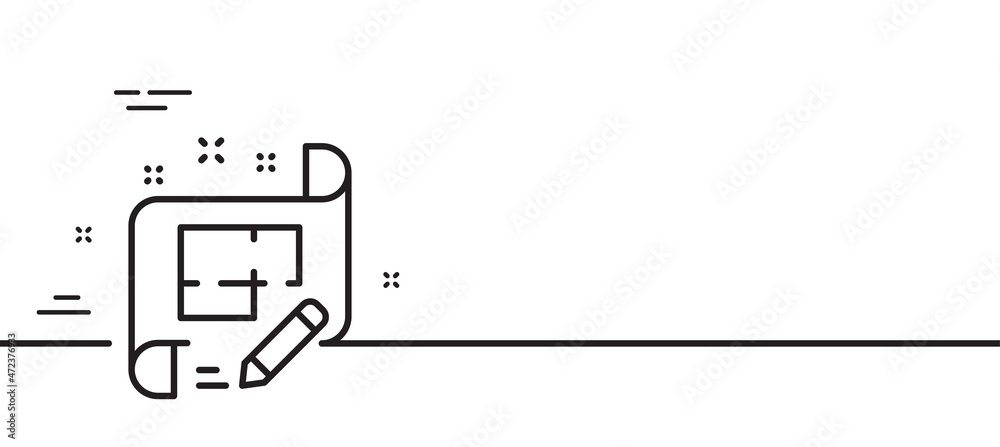 Architect line icon. Engineering plan sign. Edit project document ...