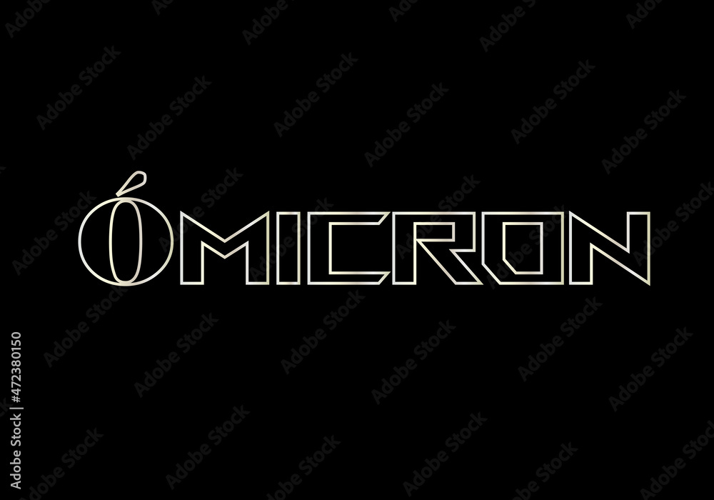 Ómicron, en texto con trazo plateado sobre fondo negro. Titulo de la ...