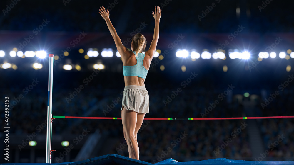High Jump: Professional Female Athlete Happily Celebrating New Record ...