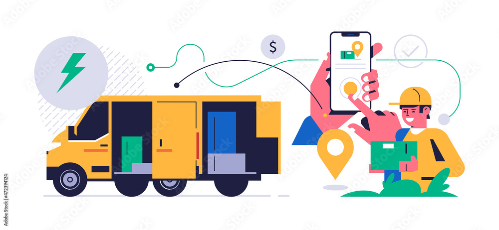 Online parcel delivery service concept. Mobile app concept. Hand ...
