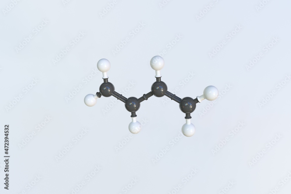 Molecule of 1,3-butadiene, isolated molecular model. 3D rendering Stock ...