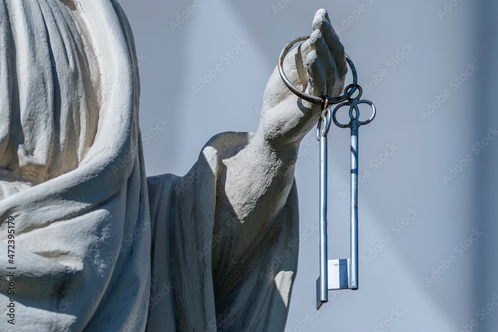 Keys to the Kingdom of Heaven. St. Peter with keys. Fragment of an ...