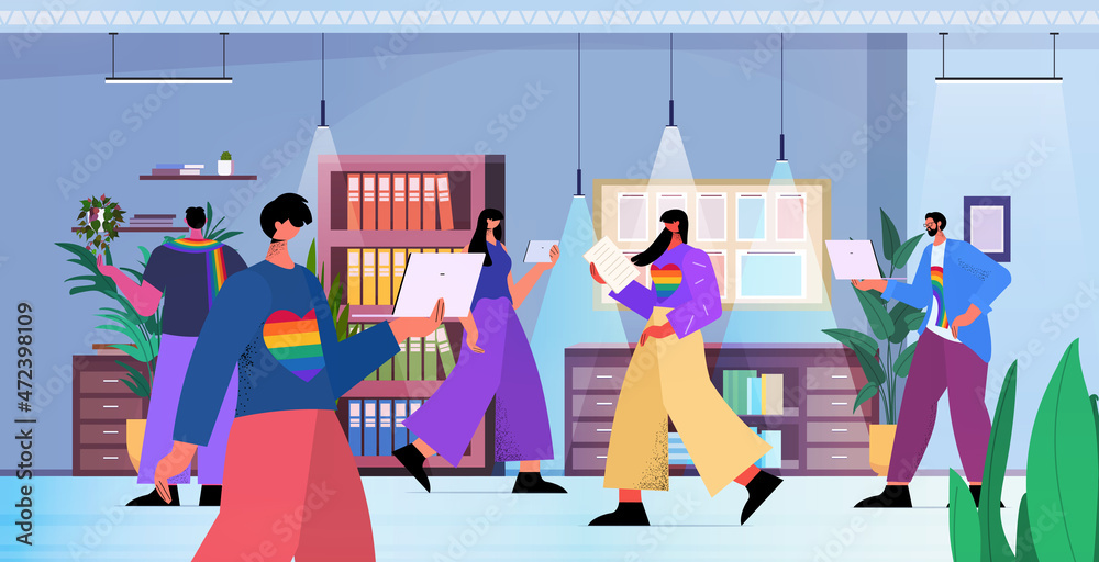 businesspeople working together in office lgbt rainbow flags gay ...