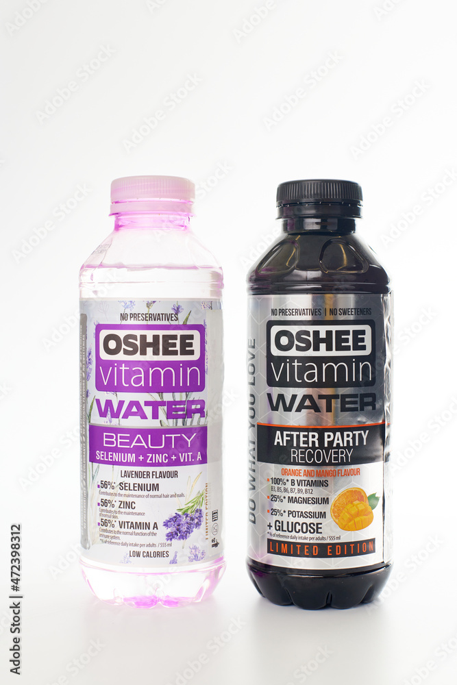 Oshee vitamin water bottles, multifruit flavour isotonic drinks ...