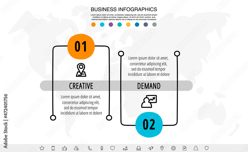 Hand-drawn vector line infographics with 2 rectangles and icons. Flat ...