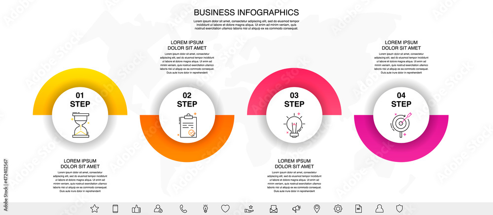 Vector flat infographic template with four circles, elements, sectors ...