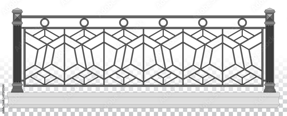 Classic Iron Railing With Metal Pillars. Art Deco. Handrails. Balcony ...