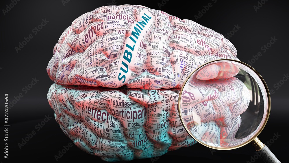 Subliminal in human brain, a concept showing hundreds of crucial words ...