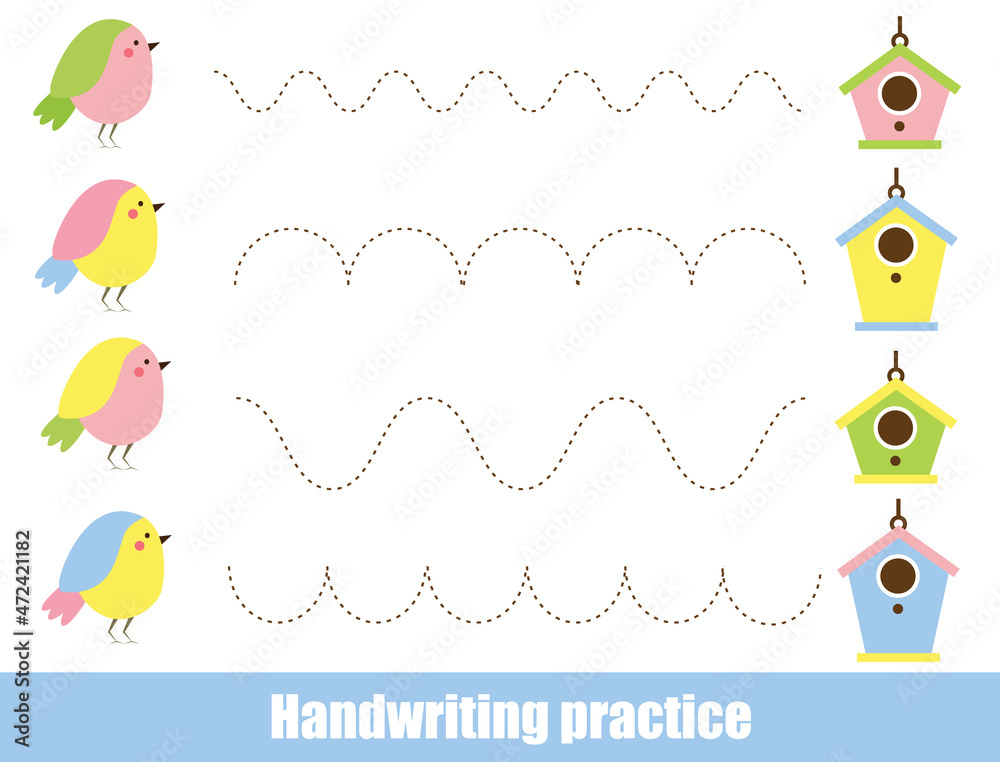 Handwriting practice sheet. Help birds find birdhouses. Educational ...