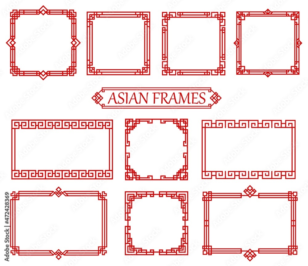 Red asian square or rectangular chinese, japanese or korean frames ...
