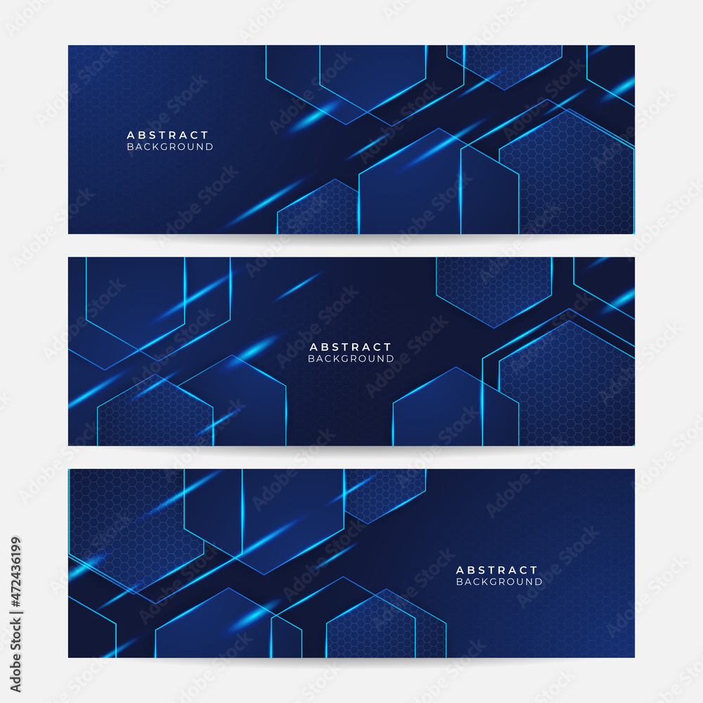 Set of blue banner background. Modern abstract gradient dark navy blue ...
