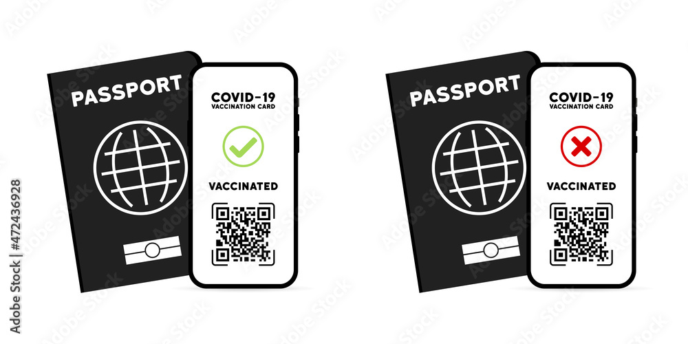 Covid 19 vaccination card icon. Online sertificate on the phone screen ...