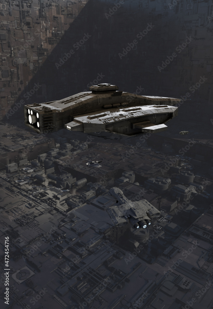 Interplanetary Freighter in Space Dock, 3d digitally rendered science ...