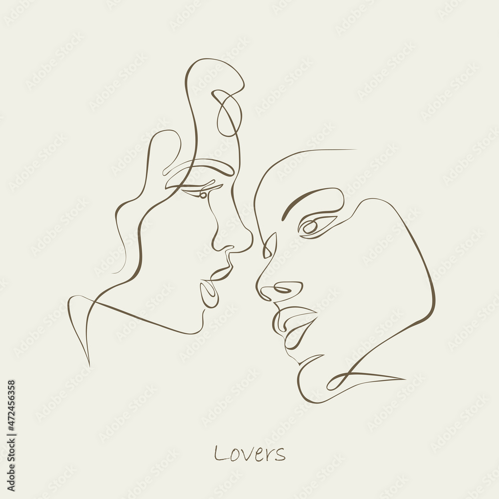 Kissing couple, kiss, lips. One line drawing. Continuous line. Sensual love Stock Vector | Adobe ...