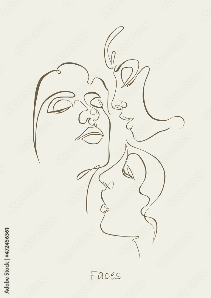 Threesome, love triangle. One line drawing. Continuous line. Sensual ...
