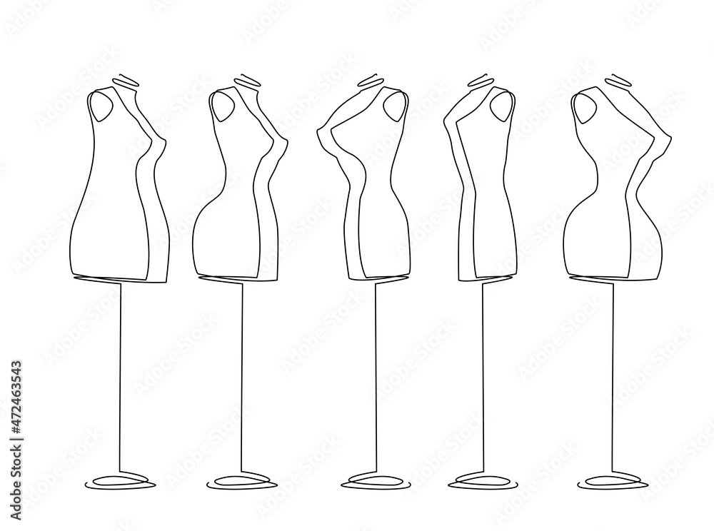 Types the female figure as a tailor's mannequin. Continuous line ...