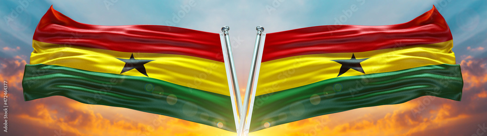 Ghana flag and Ghana Flag waving with texture sky Cloud and sunset ...