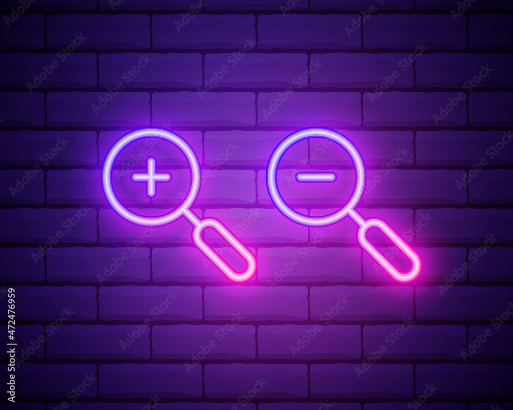 magnifying glass icon in neon style. Simple thin line, outline vector ...