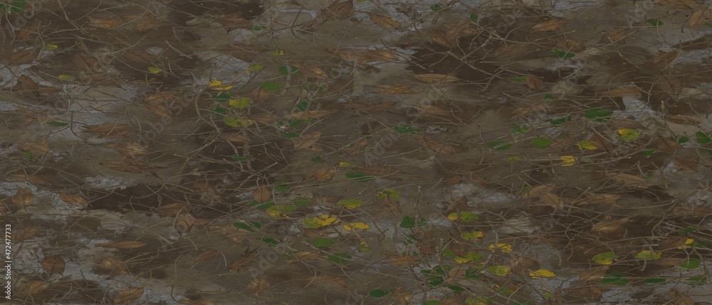 Barren land texture with green plants grow on cracked dry soil with ...