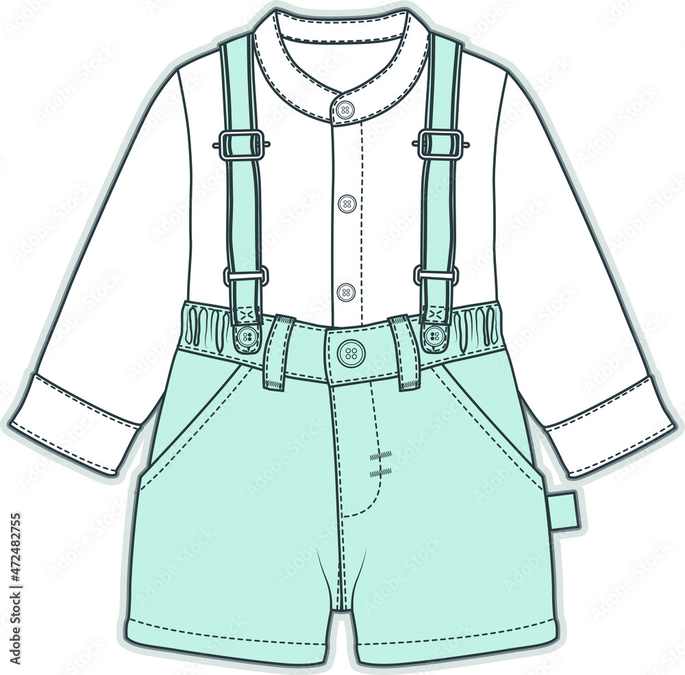 Baby boy clothes Technical Fashion Flat sketch vector template. Easy ...