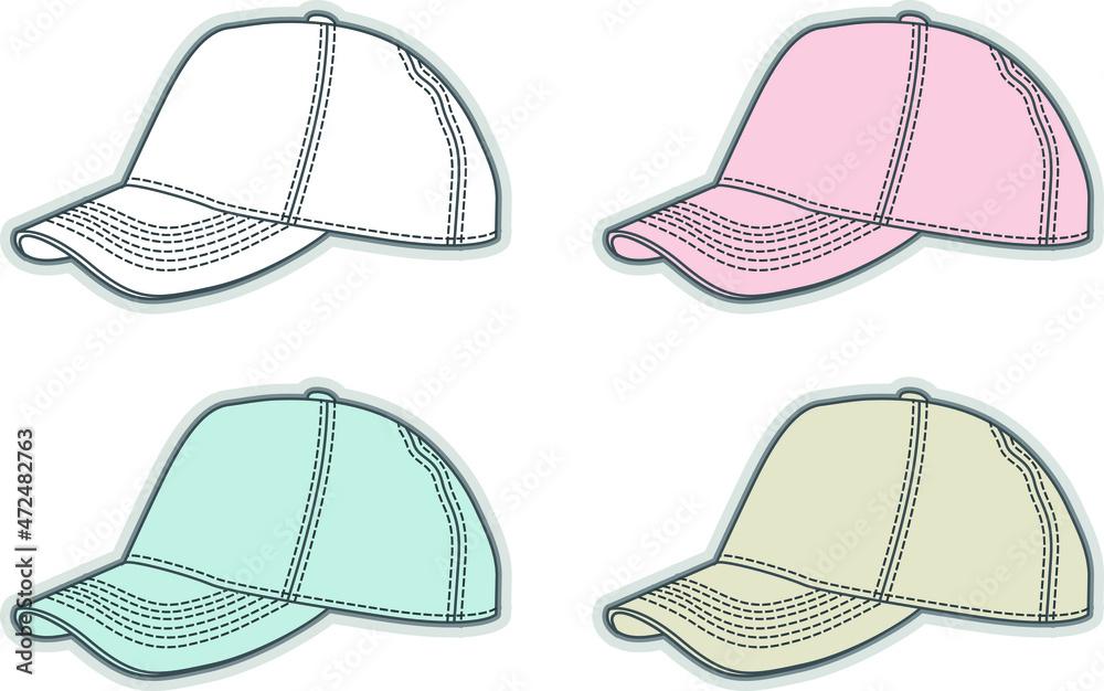 Children's hat, Cap vector, hat fashion flat sketch template, drawing ...
