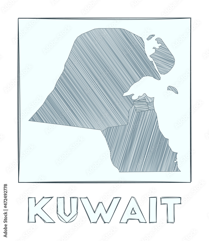 Sketch map of Kuwait. Grayscale hand drawn map of the country. Filled ...
