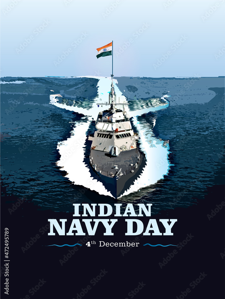 Poster, design for Indian navy day with tricolor flag and submarine ...