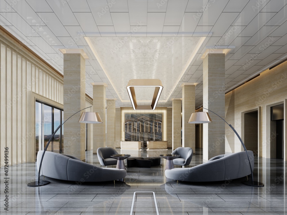 Illustrazione Stock Waiting area in the foyer with a semicircular gray ...