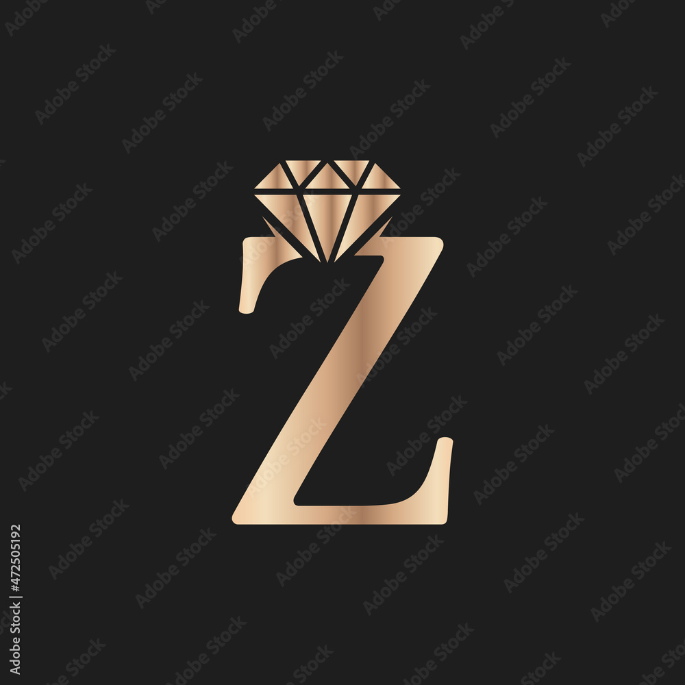 Golden Letter Luxury Z with Diamond Symbol. Premium Diamond Logo Design ...