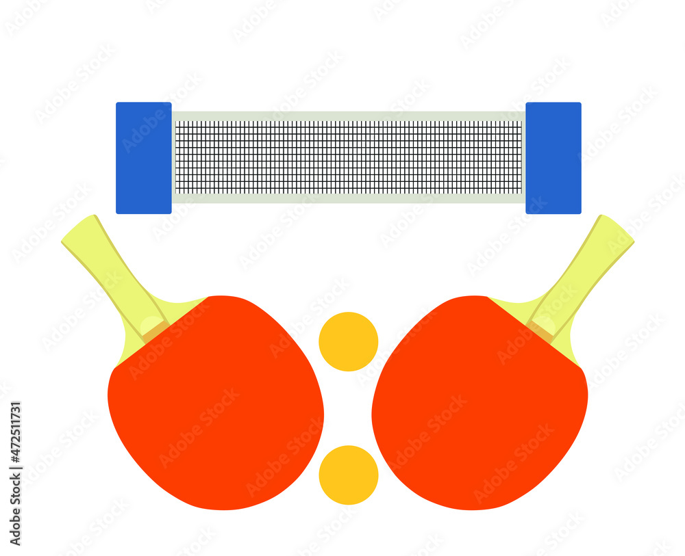 Set of table tennis racket, balls and net vector illustration isolated ...