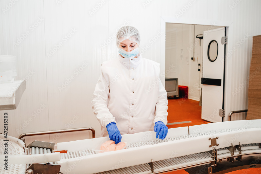 Meat processing plant.People working at a chicken factory - stock photo ...