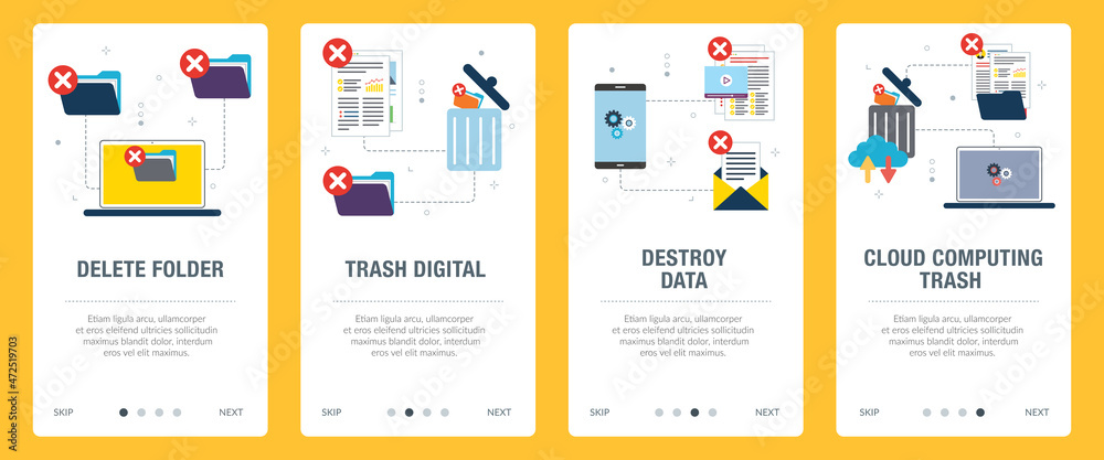 Concepts of delete folder, trash digital, destroy data and cloud ...