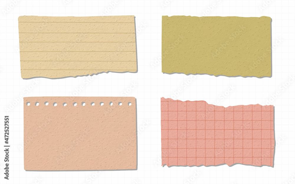 Trendy Collection of torn paper sticky notes isolated hand painted ...