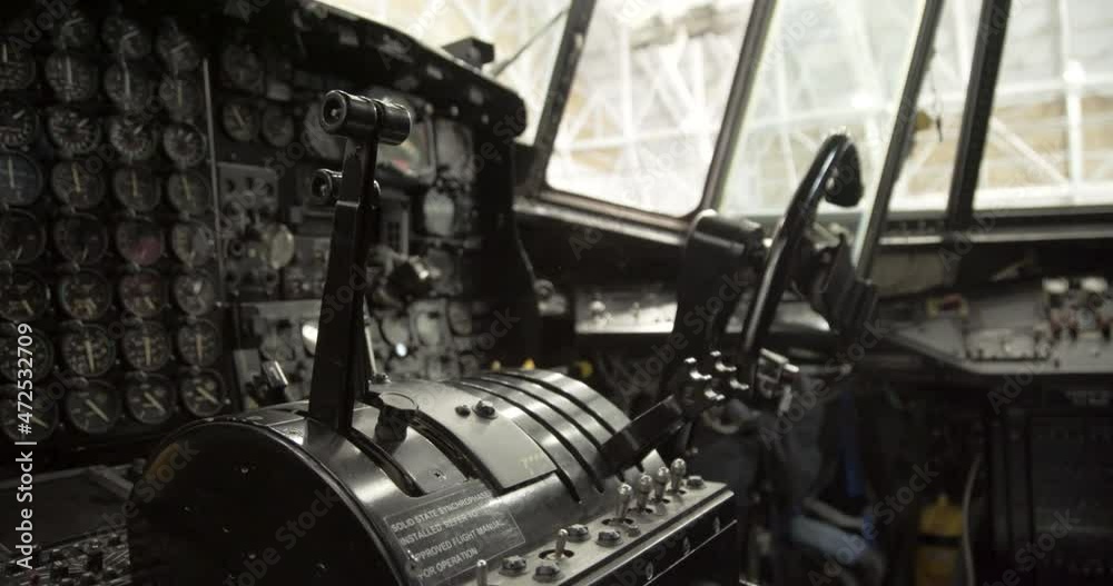 Interior cockpit and control panels of the Lockheed C-130 Hercules is ...