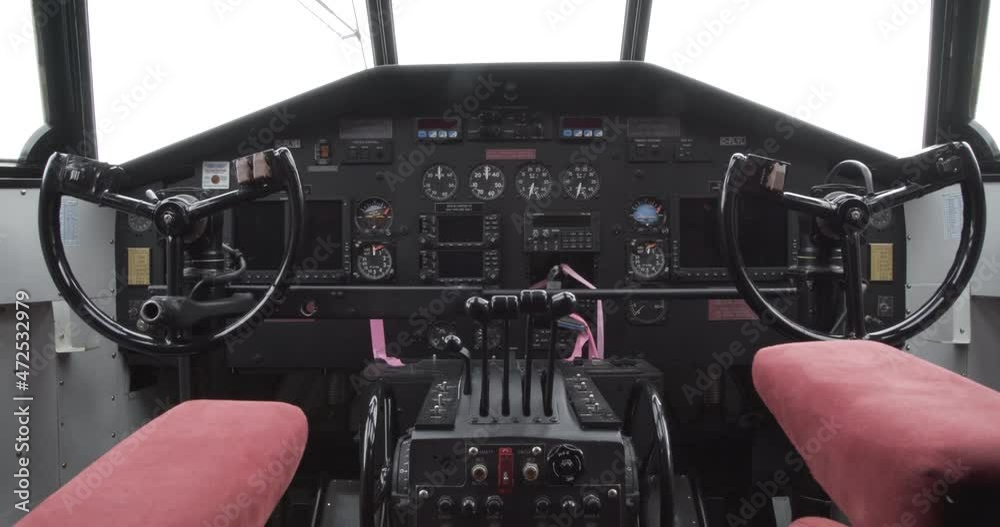 Cockpit and control panels of martin mars water bomber airplane ...