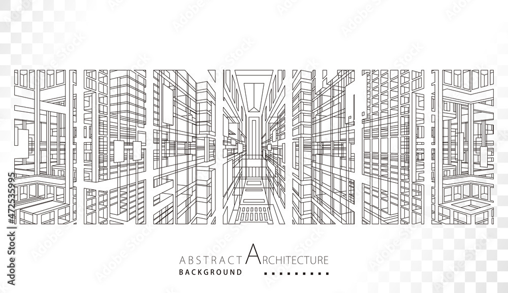 3D illustration Imagination architecture building construction ...