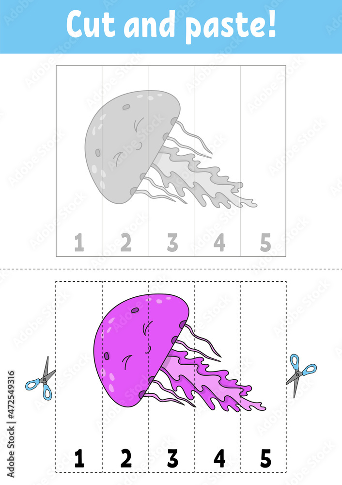 Learning numbers 1-5. Cut and glue. Cartoon character. Education ...