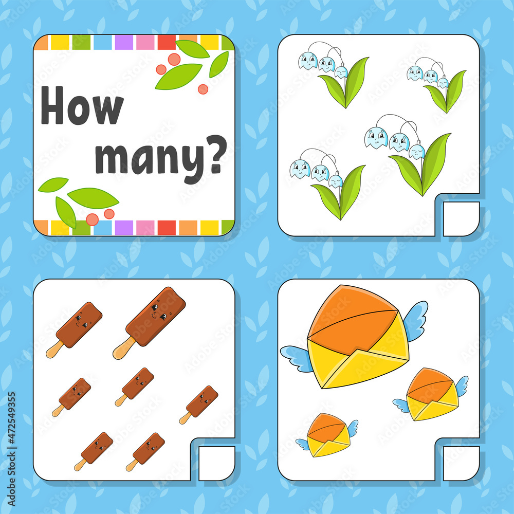 Counting game for children. Happy characters. Learning mathematics. How ...