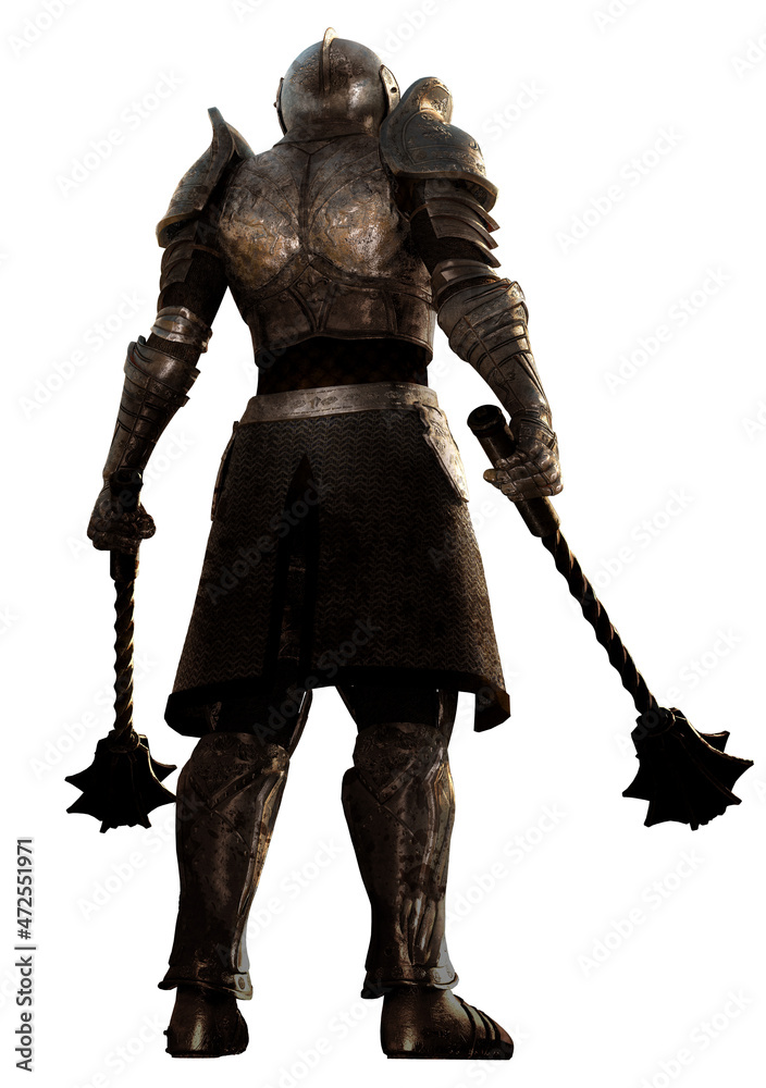 A brutal knight in shiny plate armor with beautiful patterns and a ...