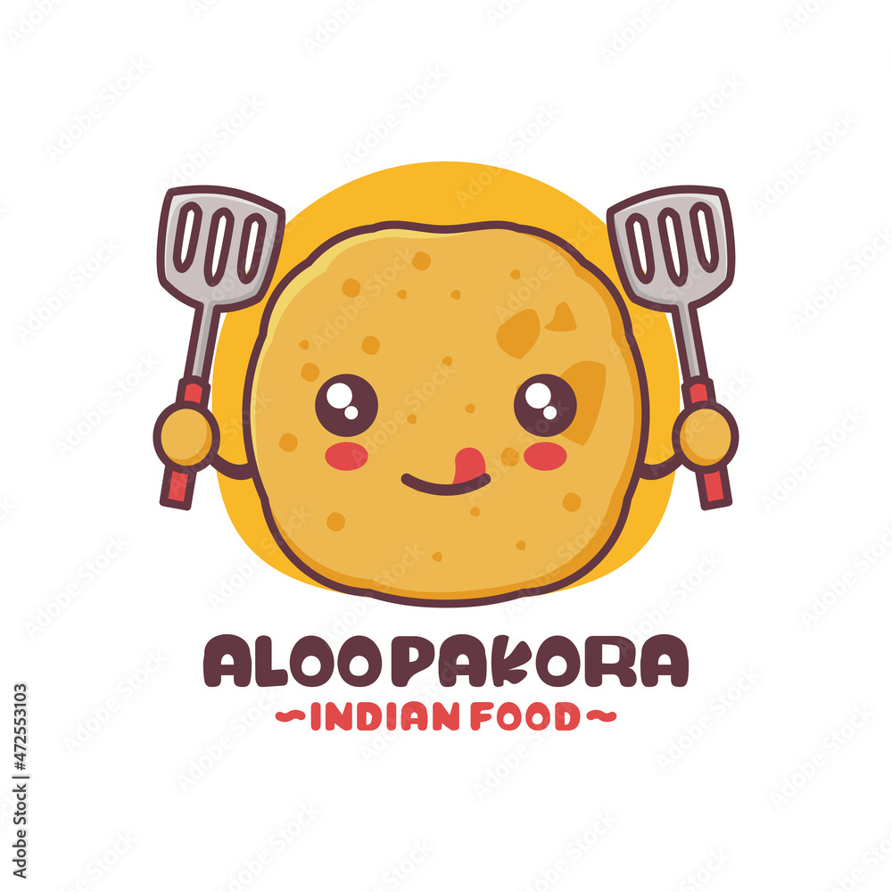 cute cartoon mascot Aloo Pakora. traditional indian food illustration ...