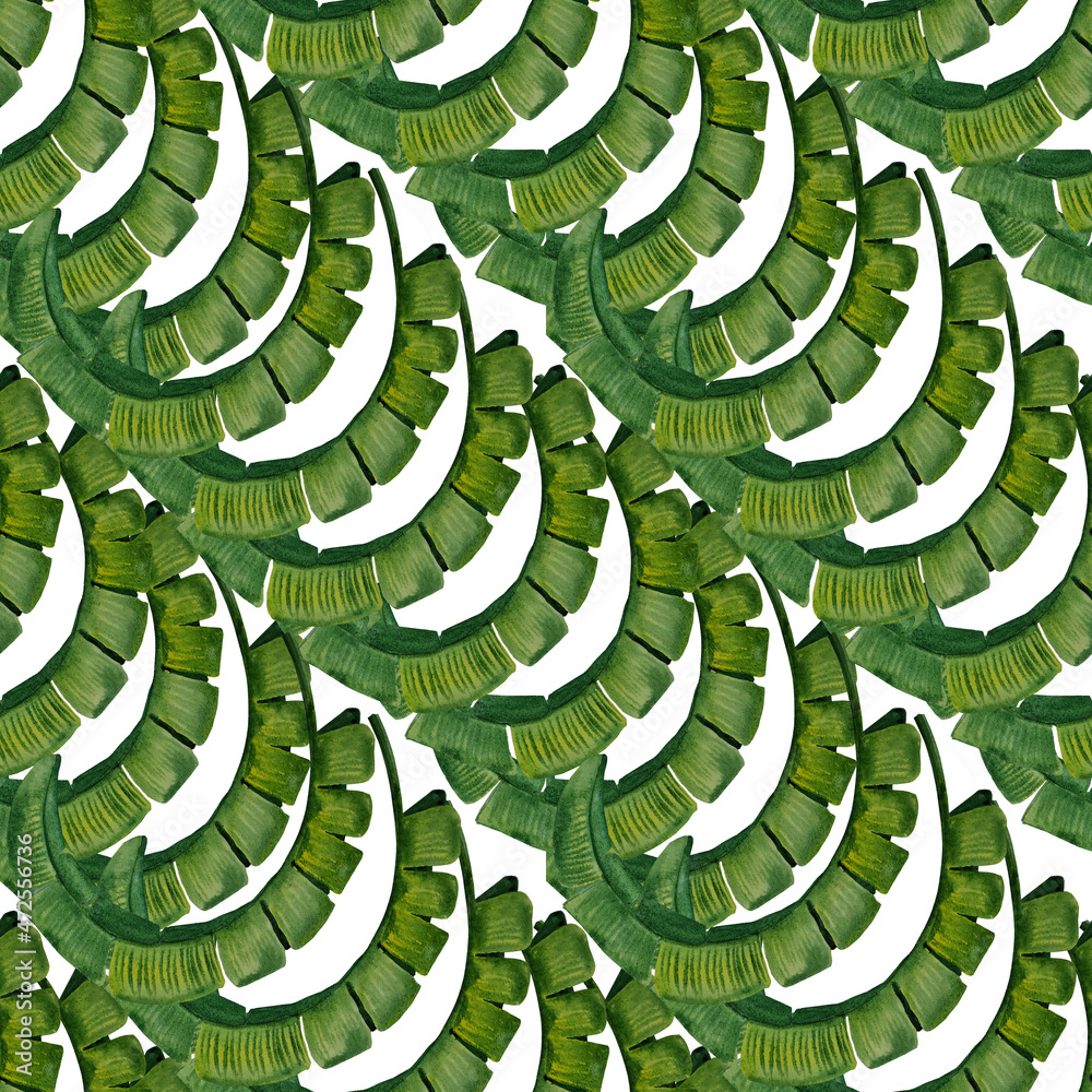 Watercolor tropical green leaves art seamless pattern. Jungle ...