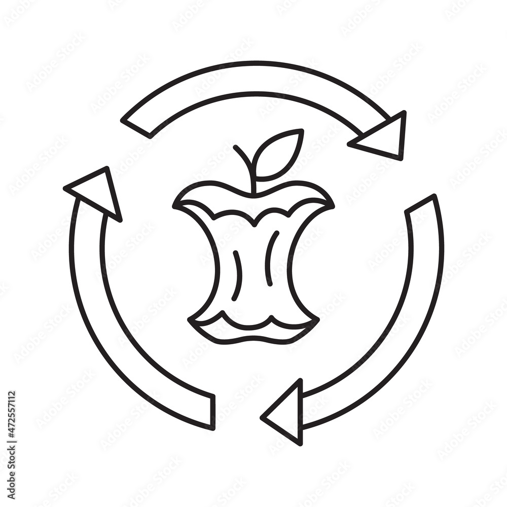 Compost linear icon. Outline simple vector of organic waste. Apple core ...