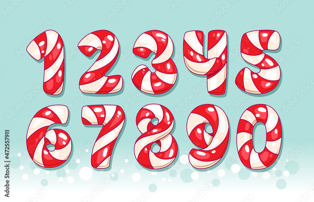 Christmas candy numbers decoration set. Vector cartoon holidays ...