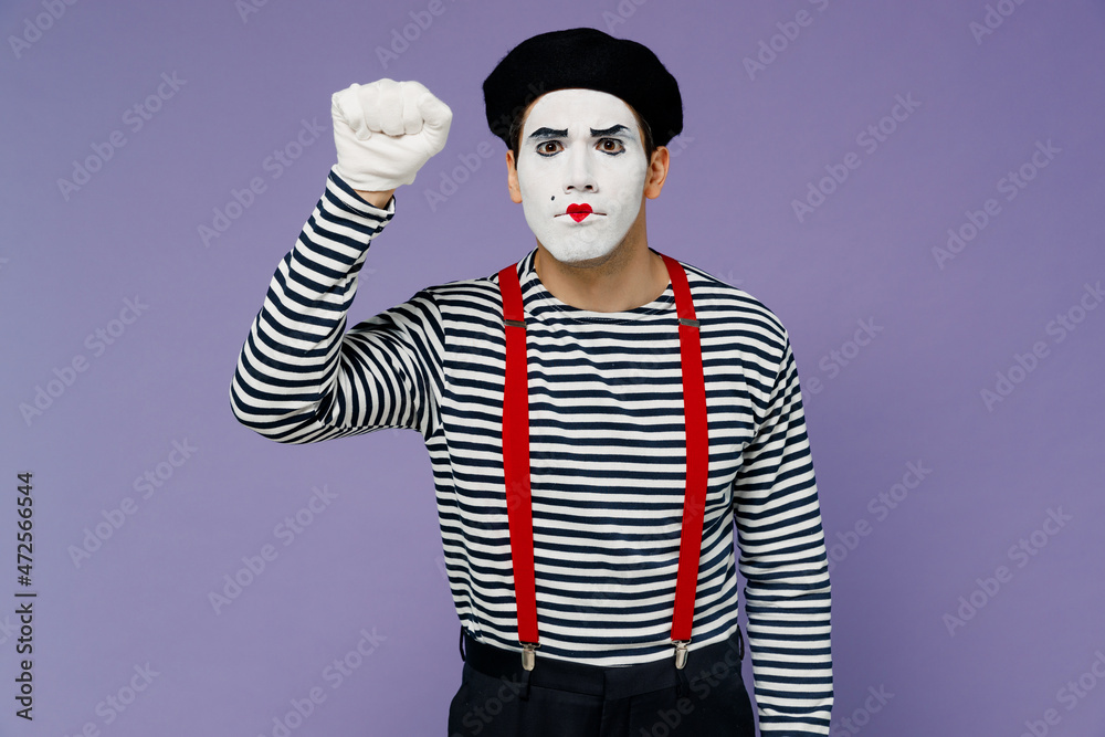 Strict nervous displeased irritated concerned young mime man with white ...