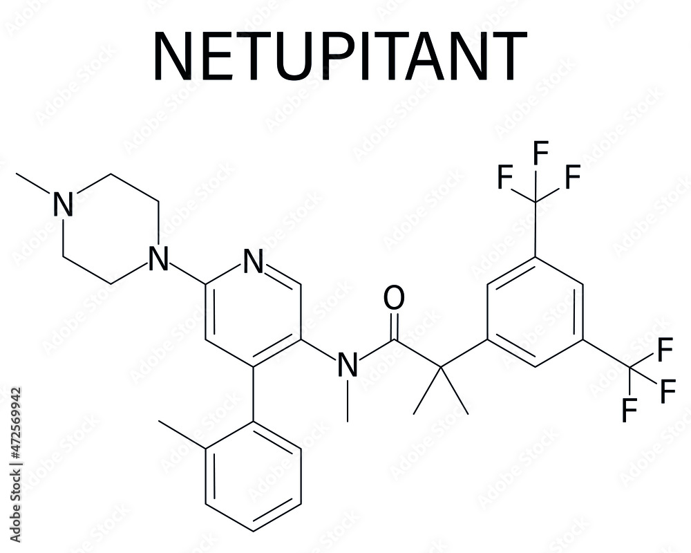 Netupitant drug molecule. NK1 receptor antagonist, used in combination ...
