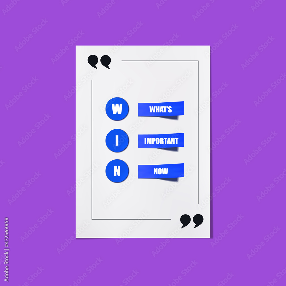3D illustration, WIN acronym, what is important NOW, power of focus ...