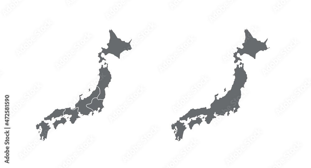 Map of Japan in high detail resolution. Mesh lines and points map of ...