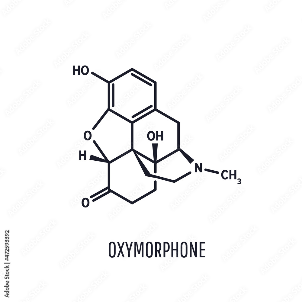 Oxymorphone opioid analgesic drug molecule, skeletal chemical formula ...